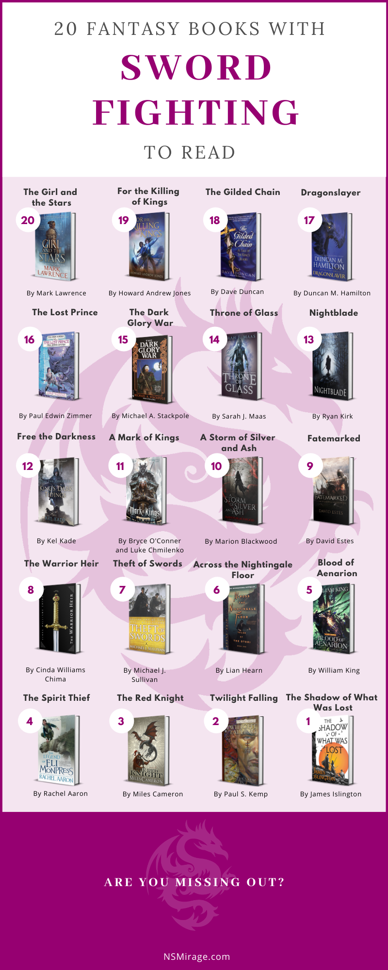 Infographic – 20 Exciting Fantasy Books With Sword Fighting | N.S Mirage